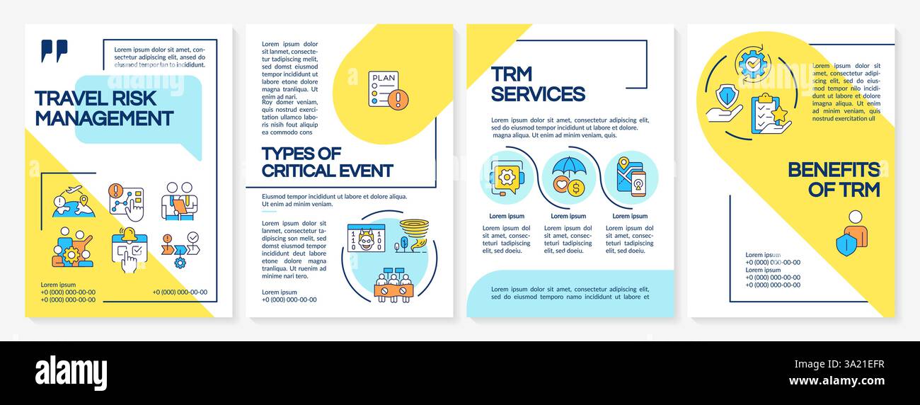 Travel risk management blue and yellow brochure template Stock Vector ...