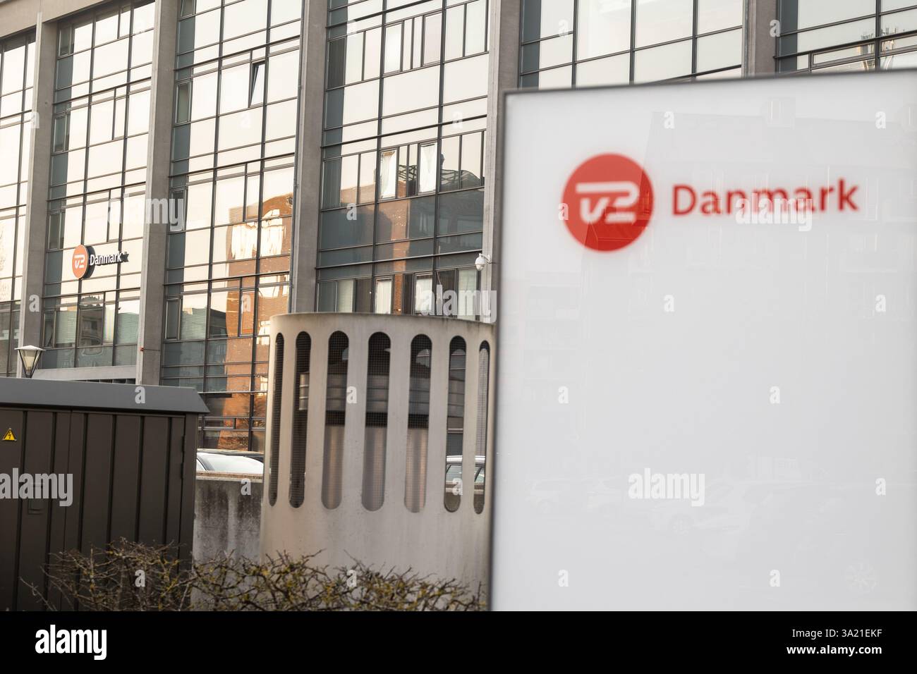 Logo of of TV 2 at Teglholmen in the South Harbour of Copenhagen. TV 2 ...