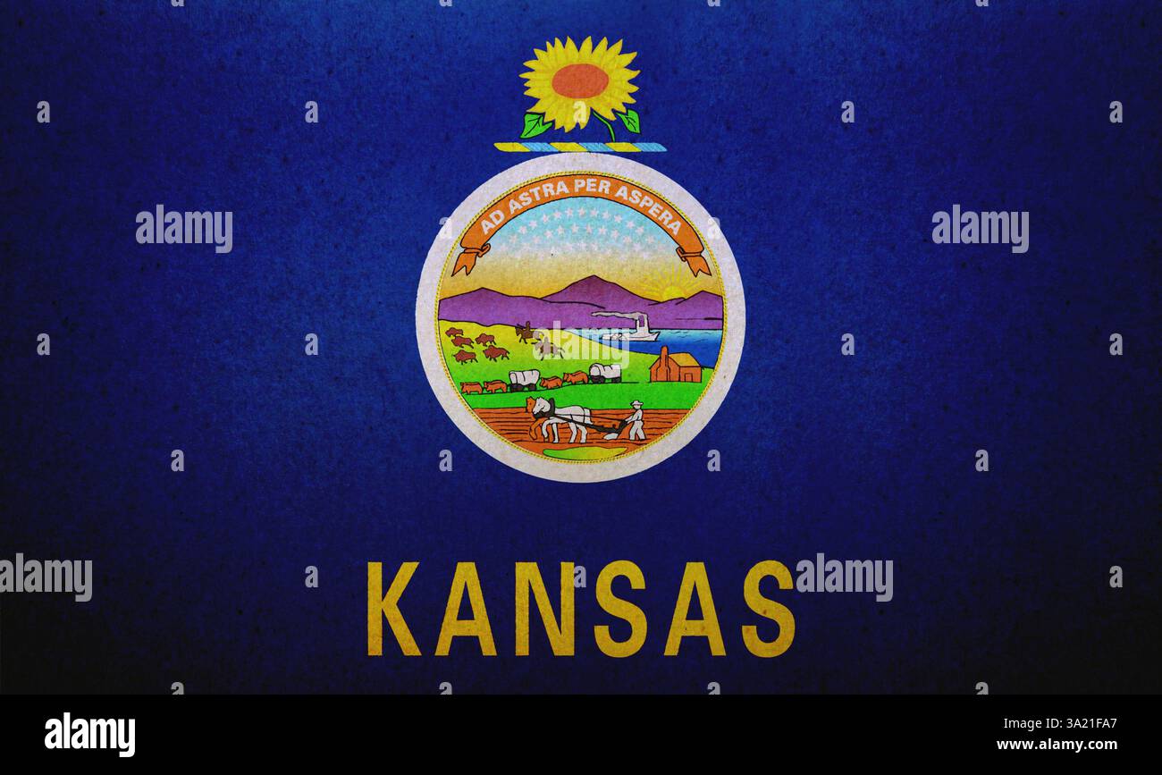 Flag of Kansas printed on a paper sheet Stock Photo - Alamy