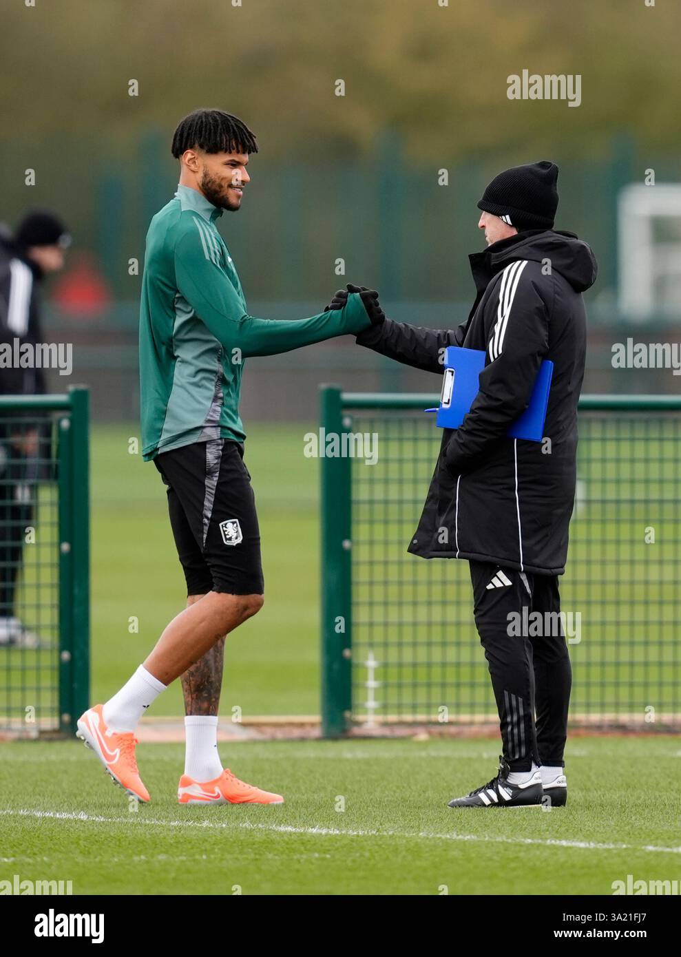 Aston Villa manager Unai Emery (right) with Tyrone Mings (left) before ...