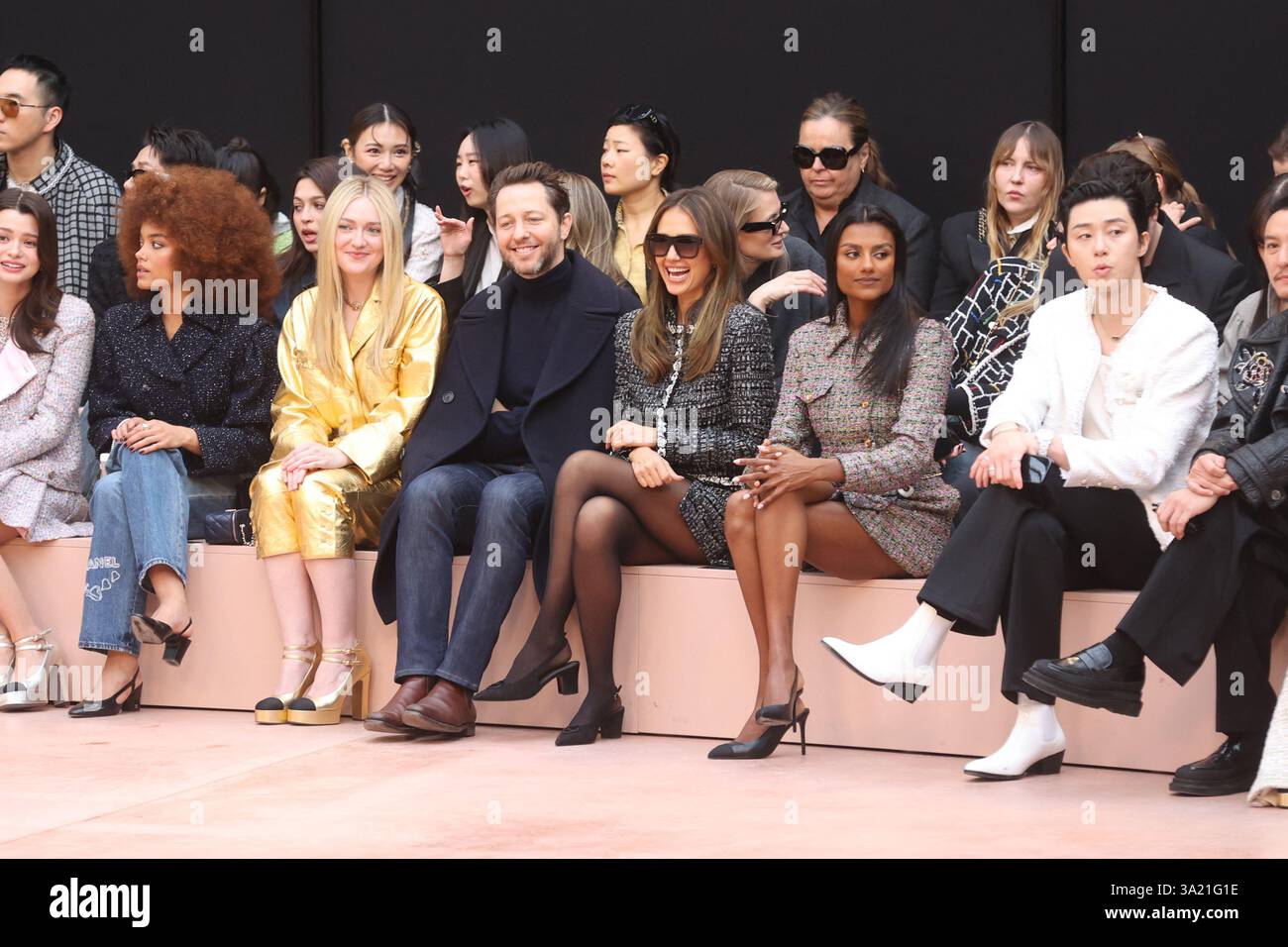 Paris, France. 11th Mar, 2025. Dakota Fanning, Jessica Alba, Simone Ashley and Park Seo-joon ...