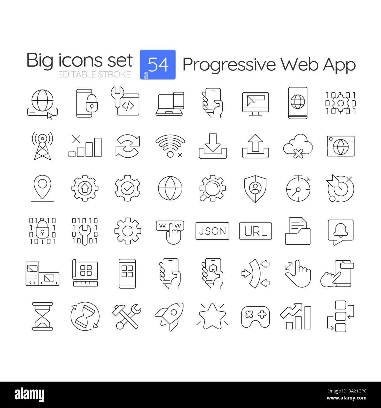 Progressive web app linear icons set Stock Vector Image & Art - Alamy