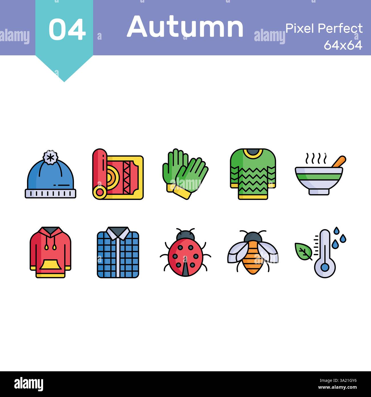 Vector flat icons concept autumn. Symbols set nature Fall season Stock ...