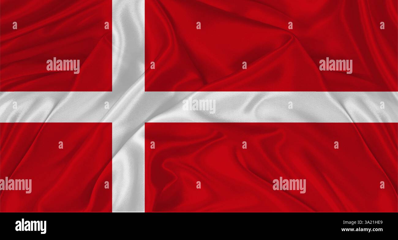 Close up of flag Of Denmark with cloth texture. Realistic Denmark flag ...