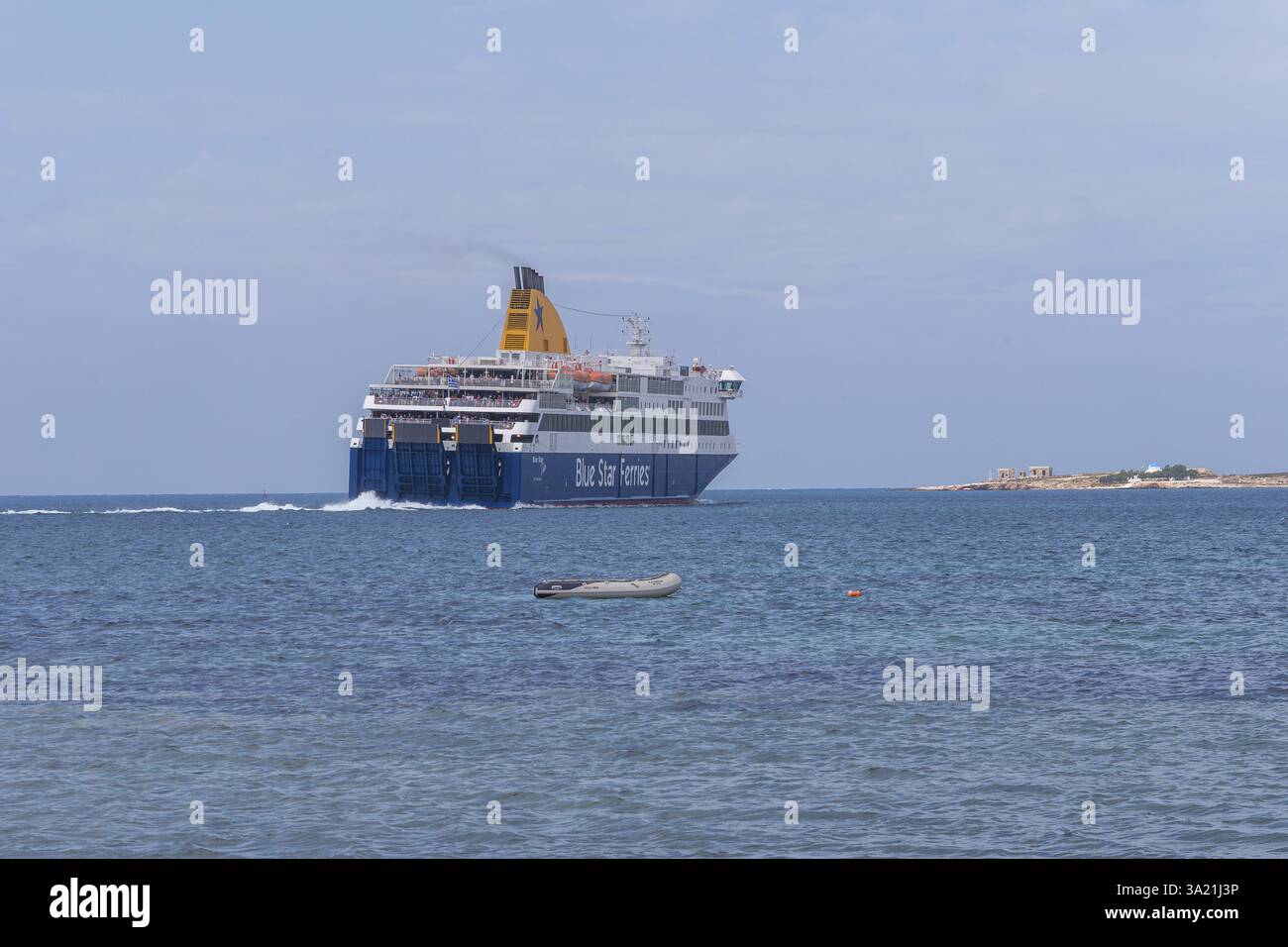 Blue Star Line ferry to the island of Delos off the island of Paros ...