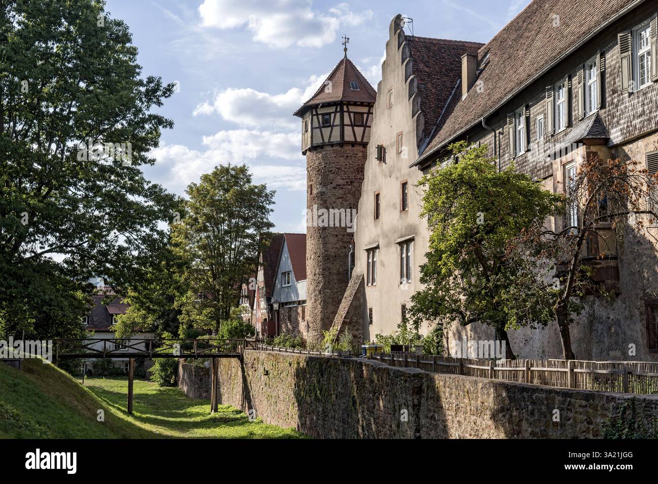 Town castle, winery with ramparts, town moat, moat, thieves' tower as ...