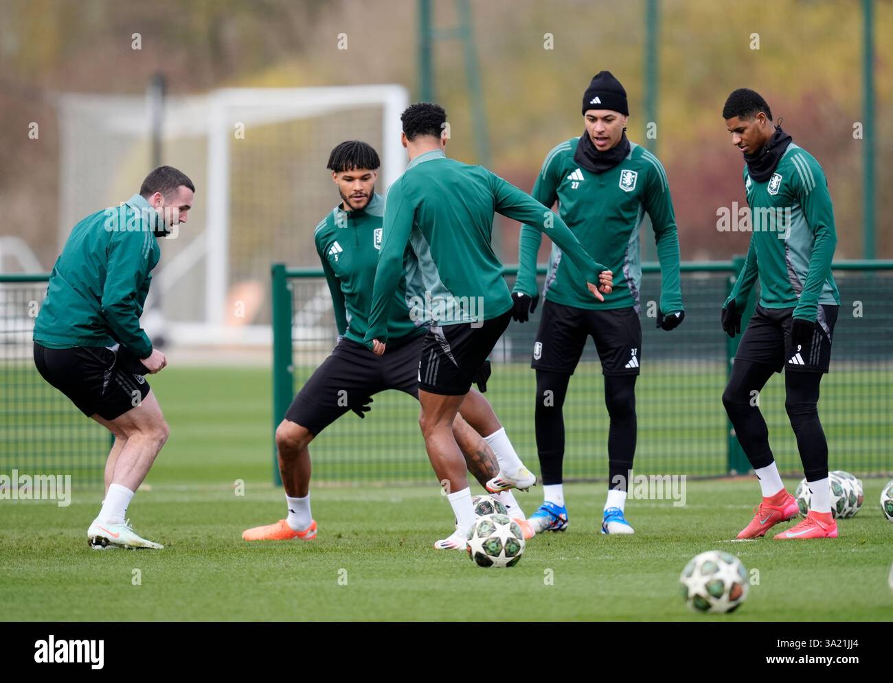 Aston Villa's John McGinn (left), Tyrone Mings (centre left), Morgan ...