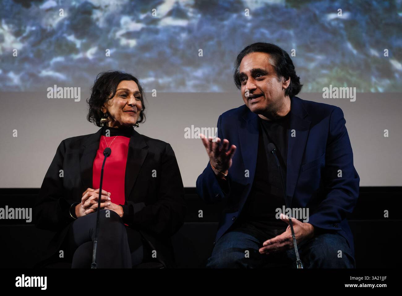 London, UK. 10 March 2025. Meera Syal and Sanjeev Baskhar on stage at ...