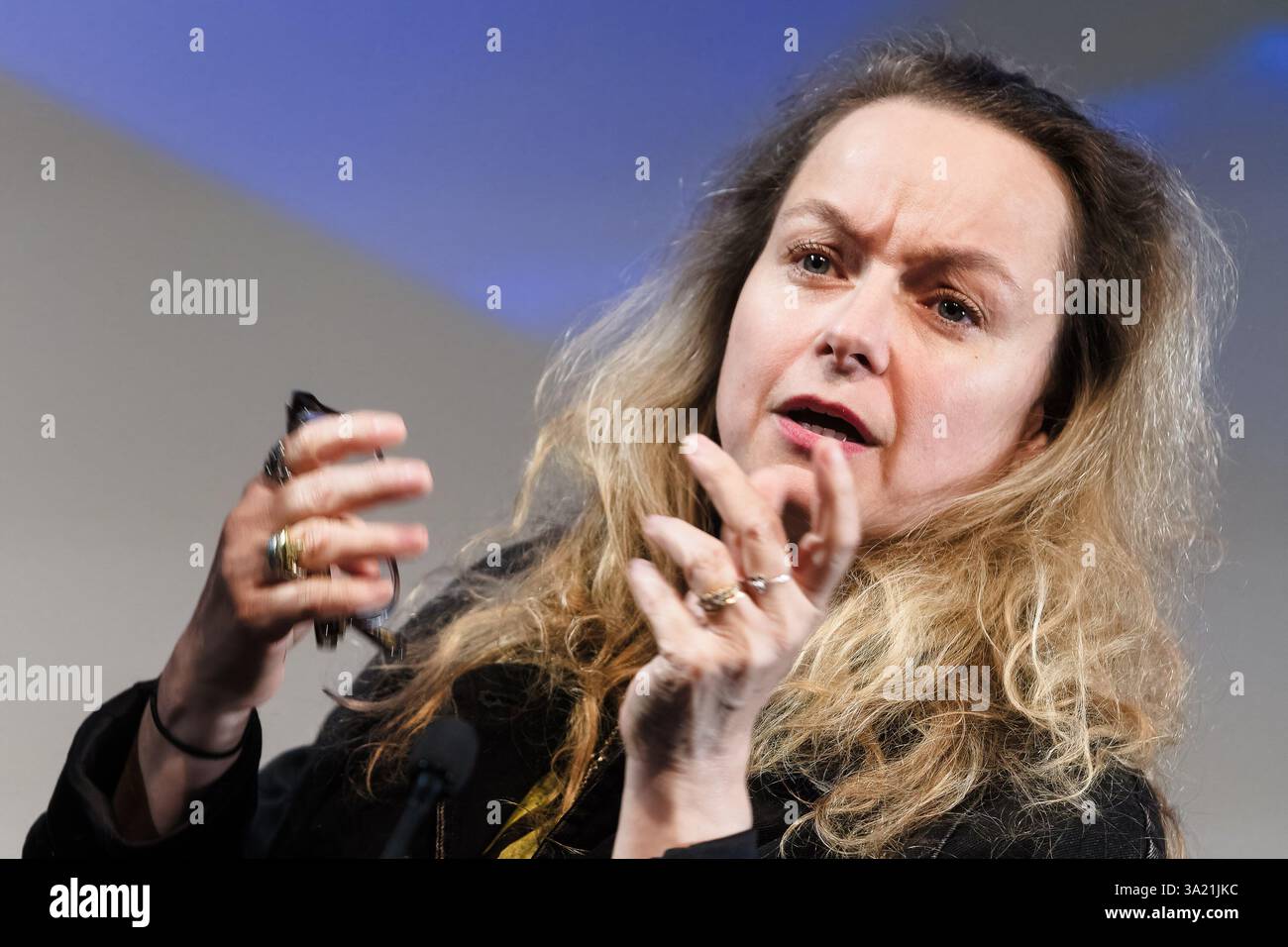 London, UK. 10th Mar, 2025. Samantha Morton on stage at The 100th Mark ...