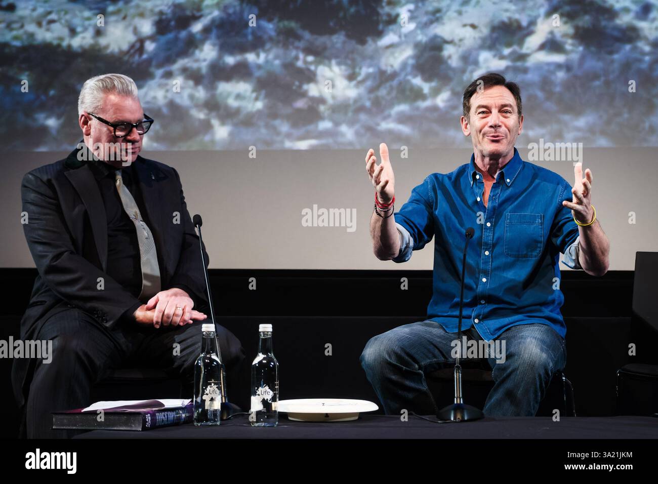 London, UK. 10 March 2025. Mark Kermode and Jason Isaacs on stage at ...