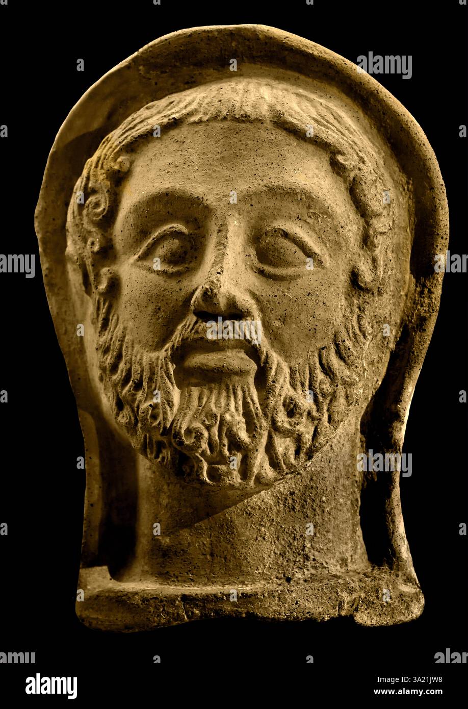 Votive terracotta head of a bearded man, 4th century B.C. Greek, Greece ...
