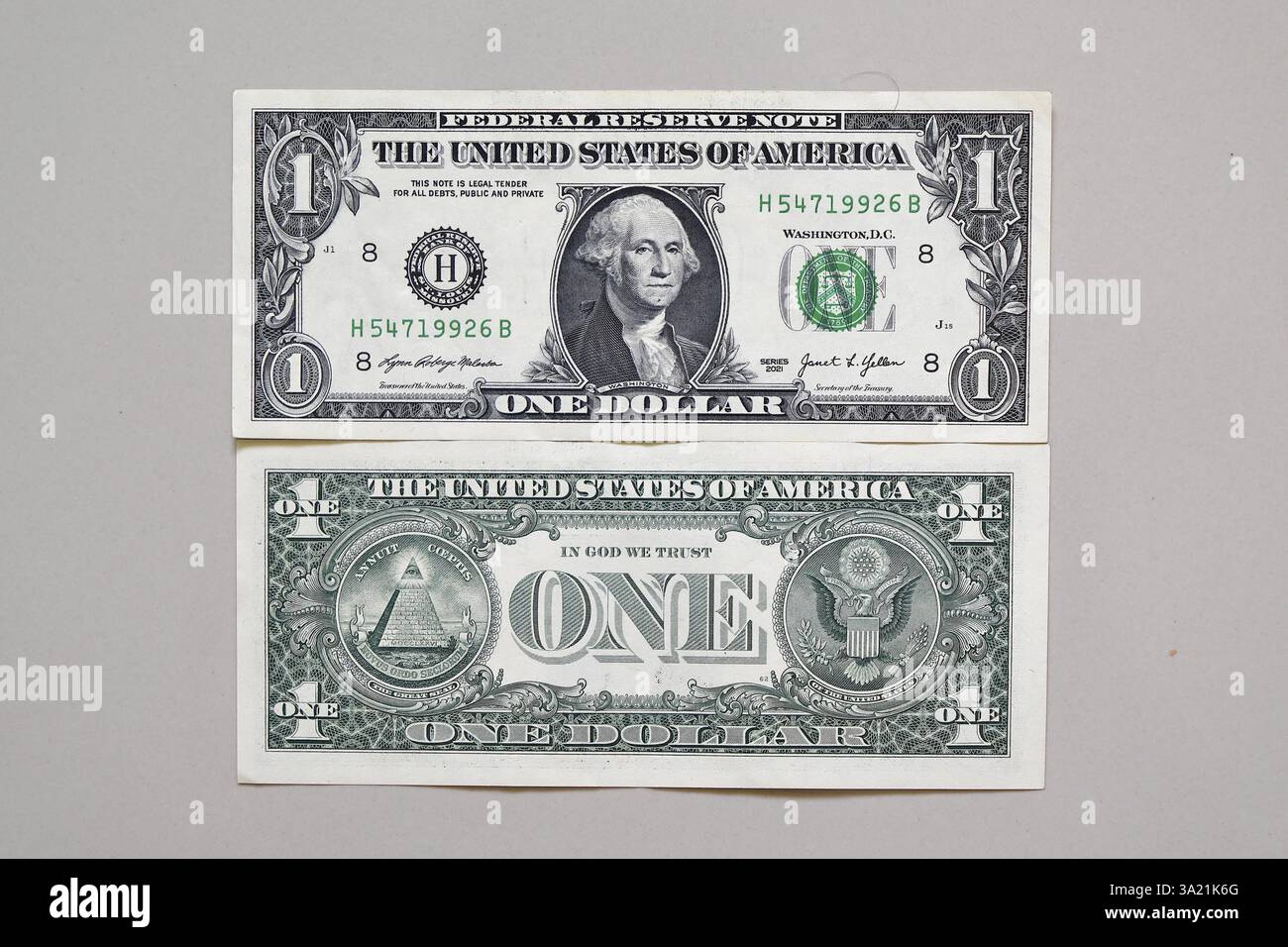 1 dollar banknote front and back Stock Photo - Alamy