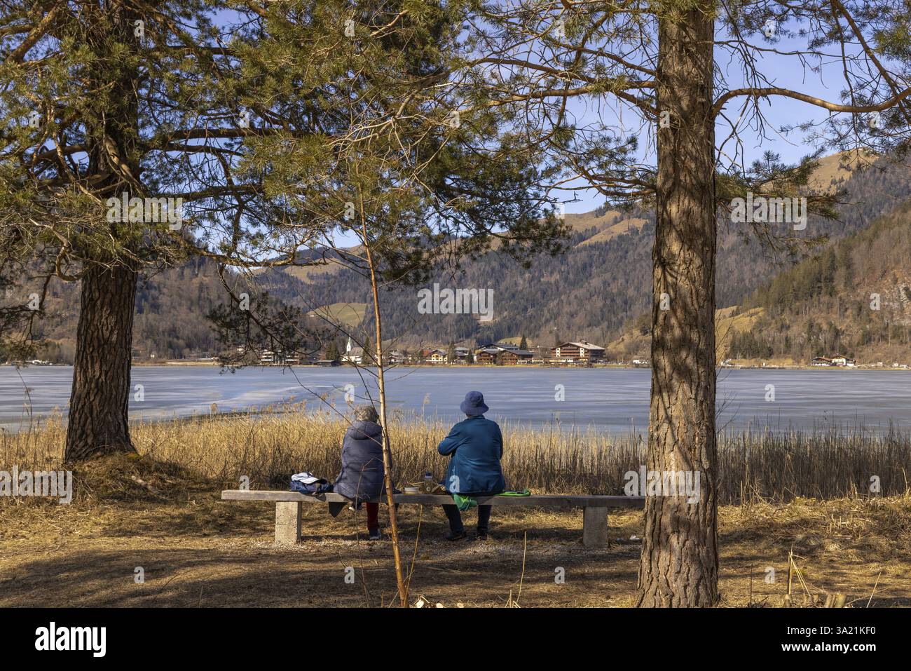 Landscape panorama, Walchsee, lake, Koessen, Tyrol, spring, hiker Stock ...