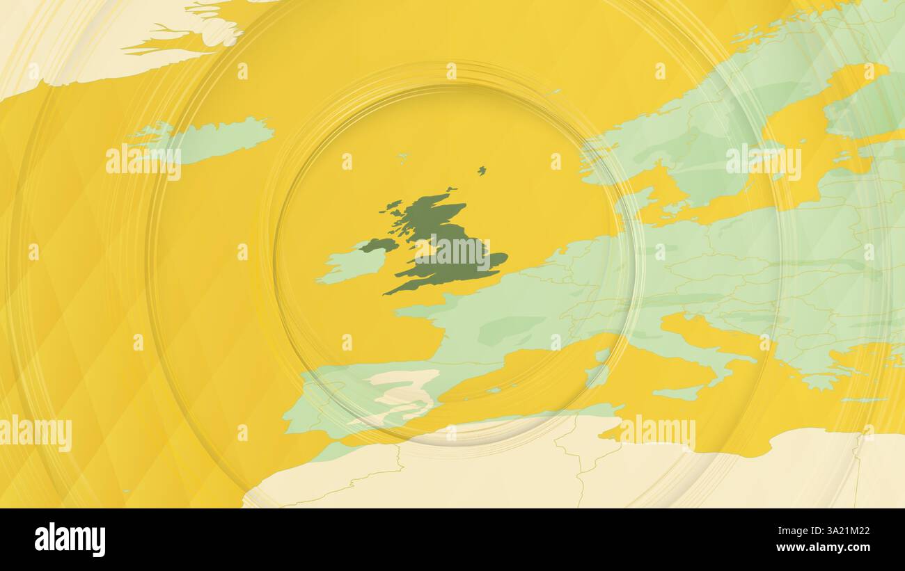 Abstract Map of United Kingdom and Surrounding Regions with Circular ...