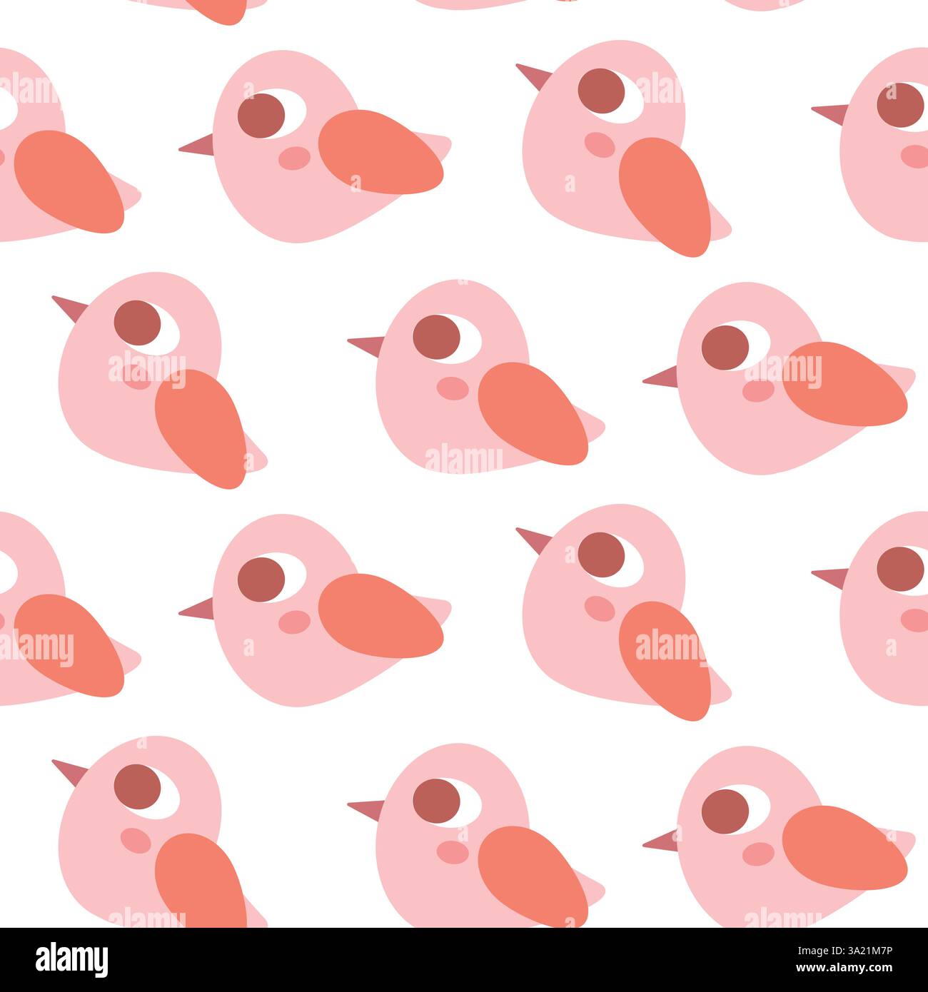 Seamless Pattern Featuring Cute Pink Birds with Orange Beaks on White ...