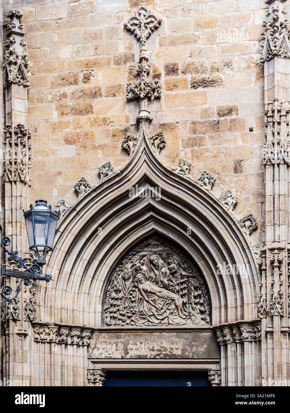 Close-up of a side door into La Seu, the cathedral in Barcelona's Barri ...