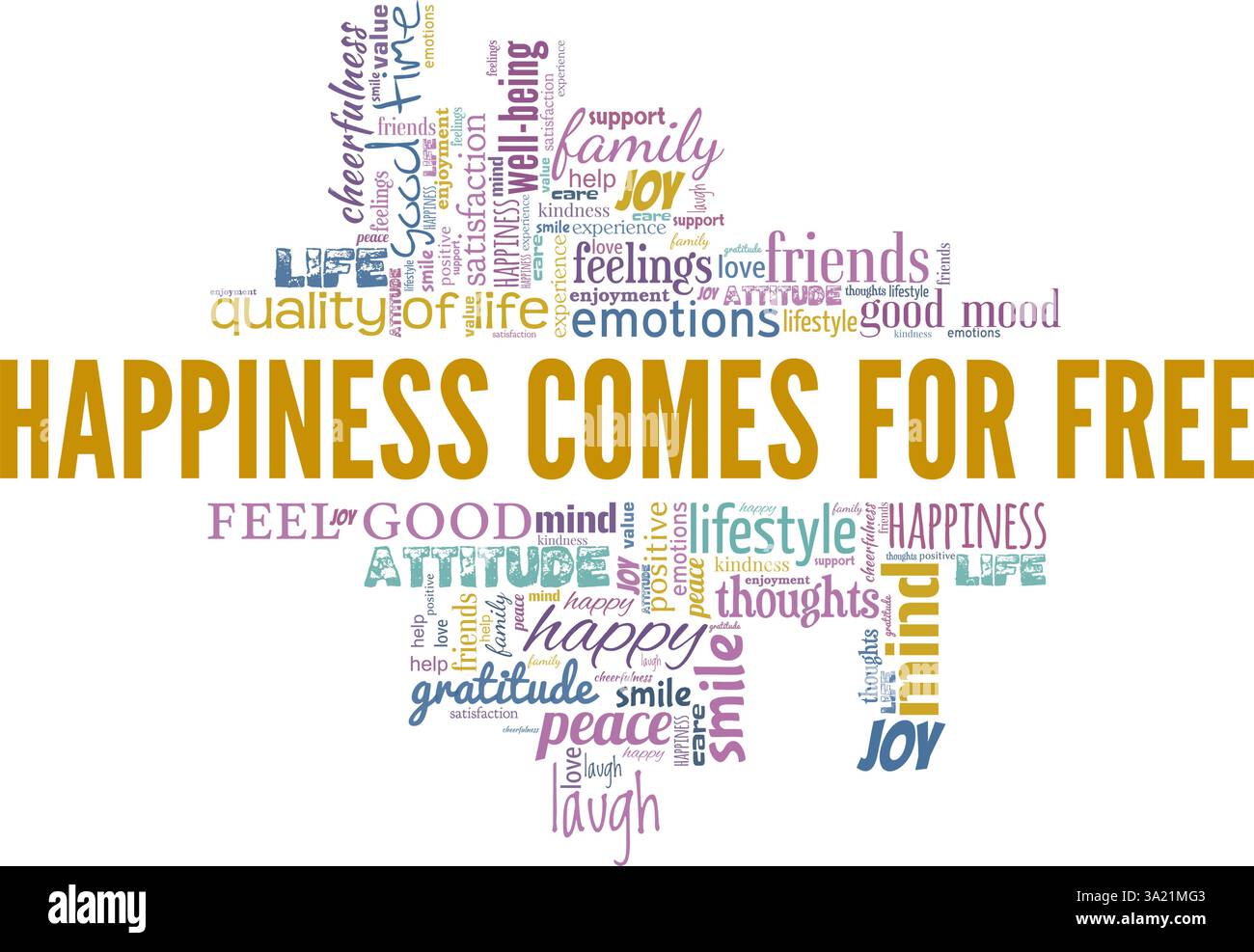 Happiness Comes For Free word cloud conceptual design isolated on white ...