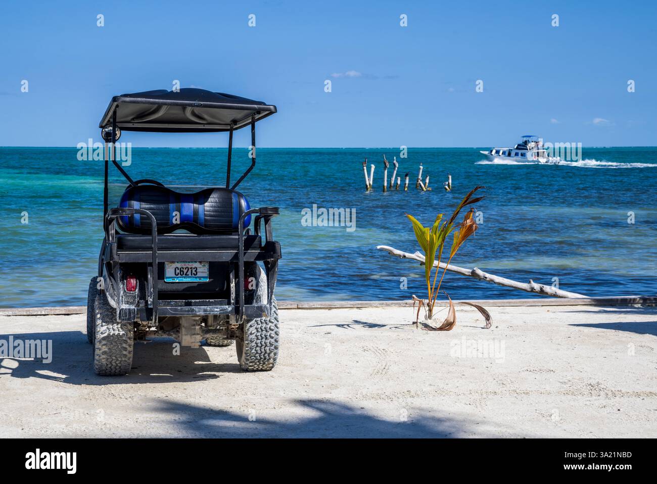 Golf cart transport at Caye Caulker, Belize, Central America Stock ...