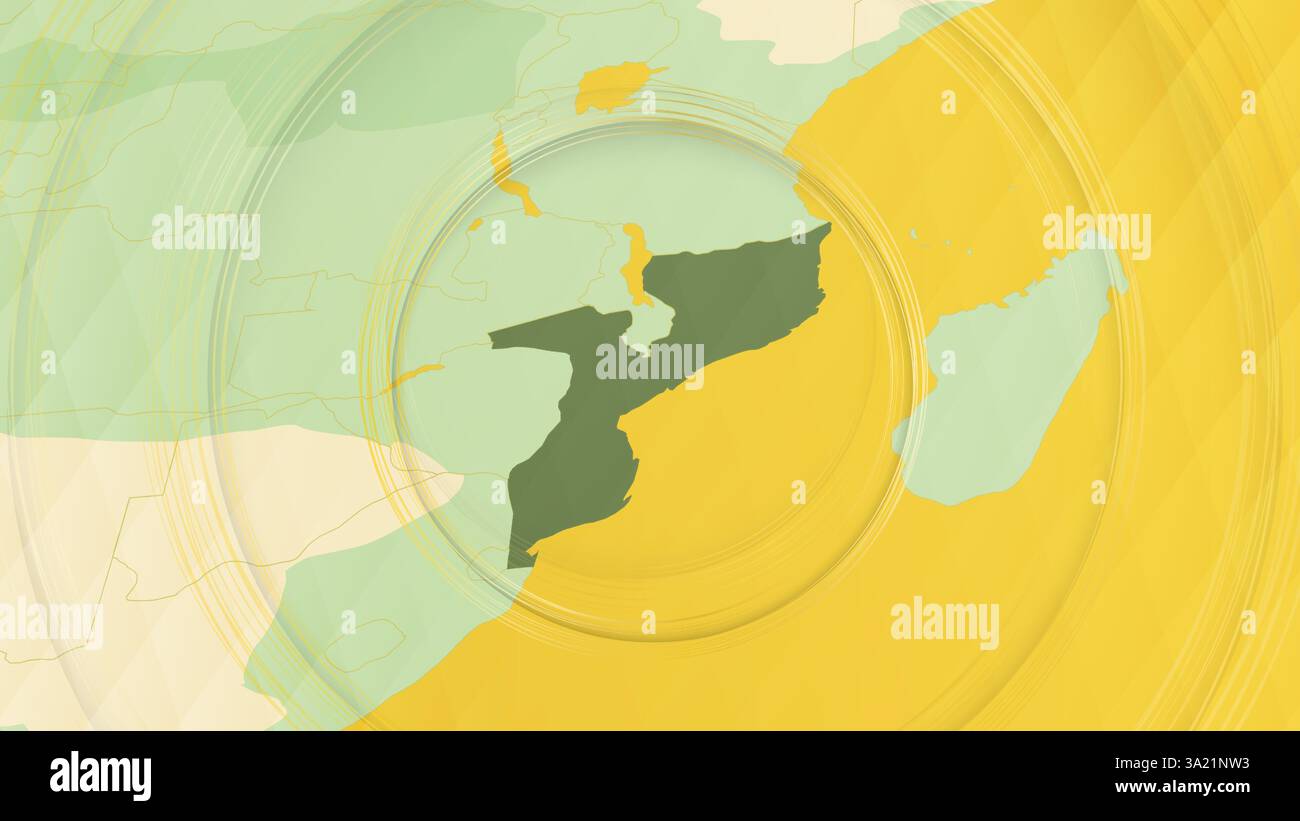 Abstract Map Of Mozambique And Surrounding Regions With Circular