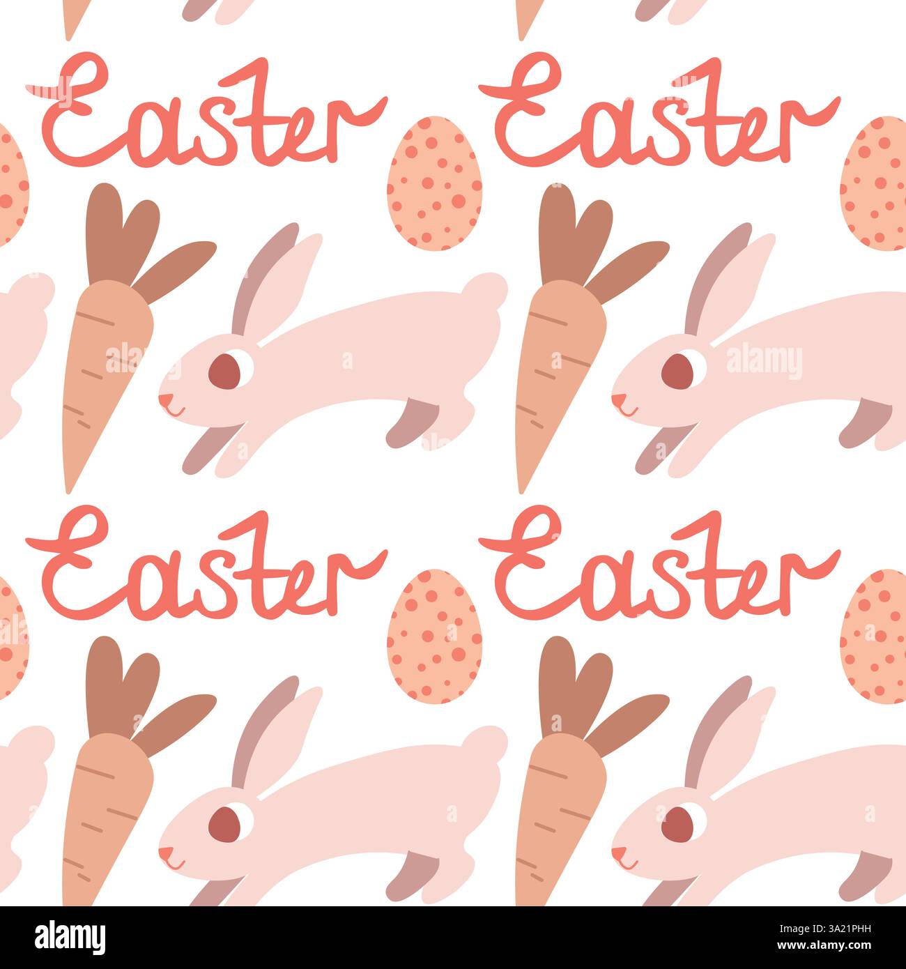 Seamless Easter Pattern with Rabbits, Carrots, Eggs, and Handwritten ...