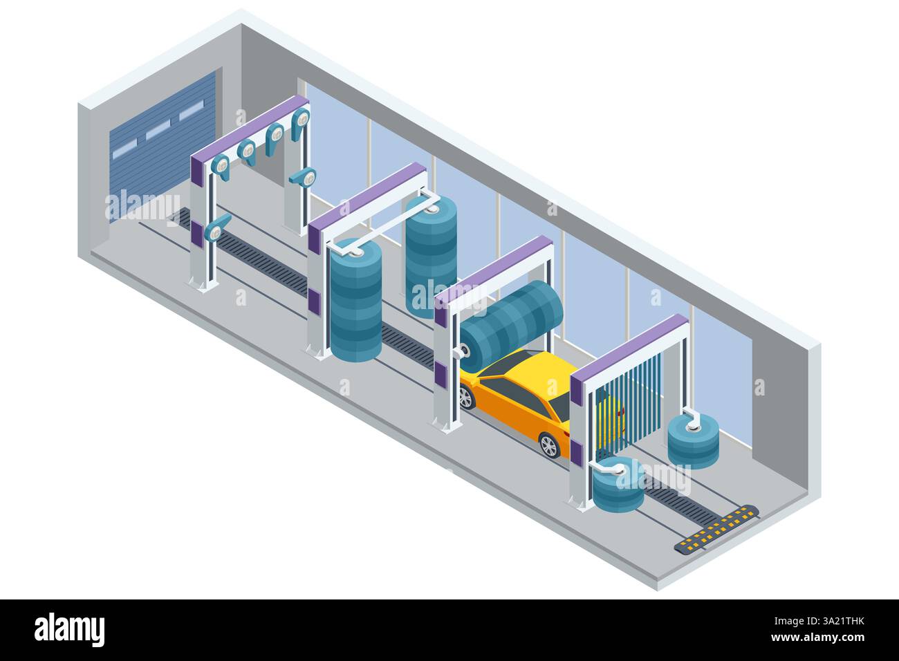 Isometric Car washing machine. Auto brush washer cleancar on automatic ...