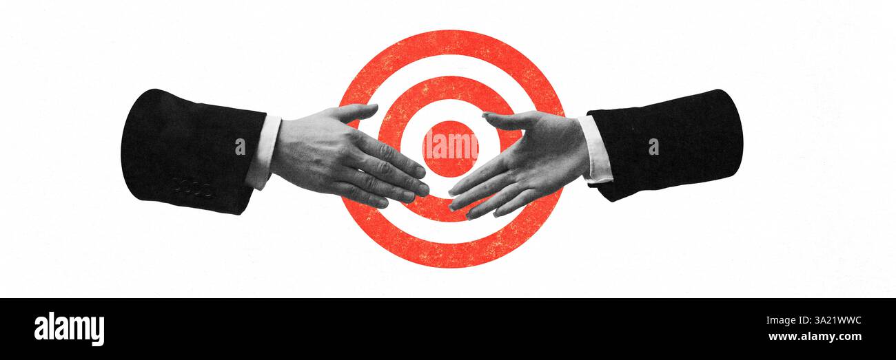 Conceptual artwork. Handshake of businessmen in front of target ...