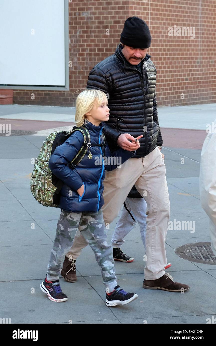Actor Liev Schreiber walks with his son Alexander Schreiber in Tribeca ...