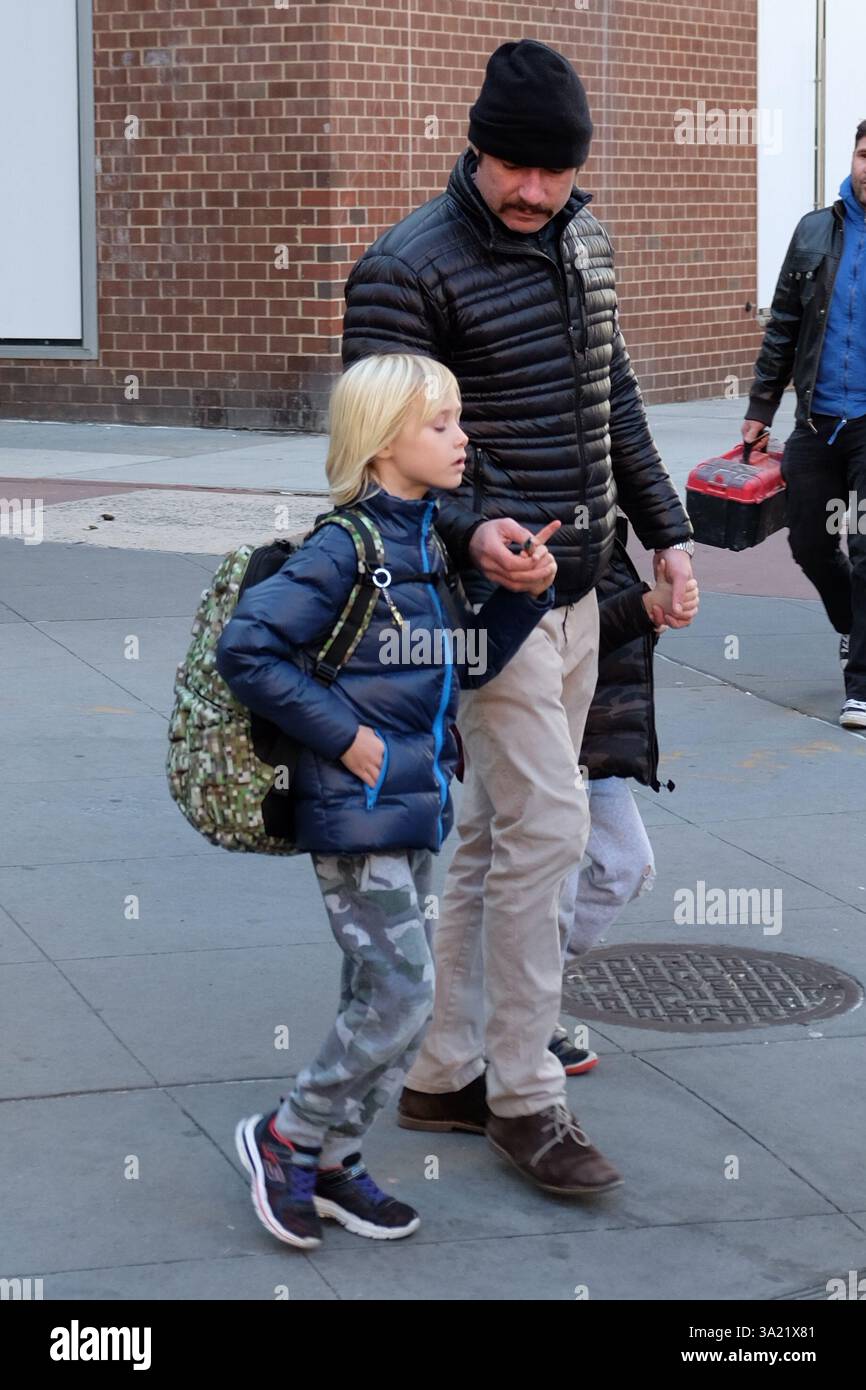 Actor Liev Schreiber walks with his son Alexander Schreiber in Tribeca ...