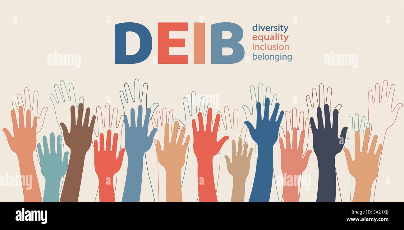 A poster with a hand reaching up with the words DEIB on it. The poster ...