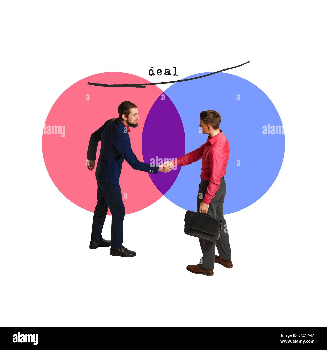 Business handshake over overlapping circles after deal closure. Common ...