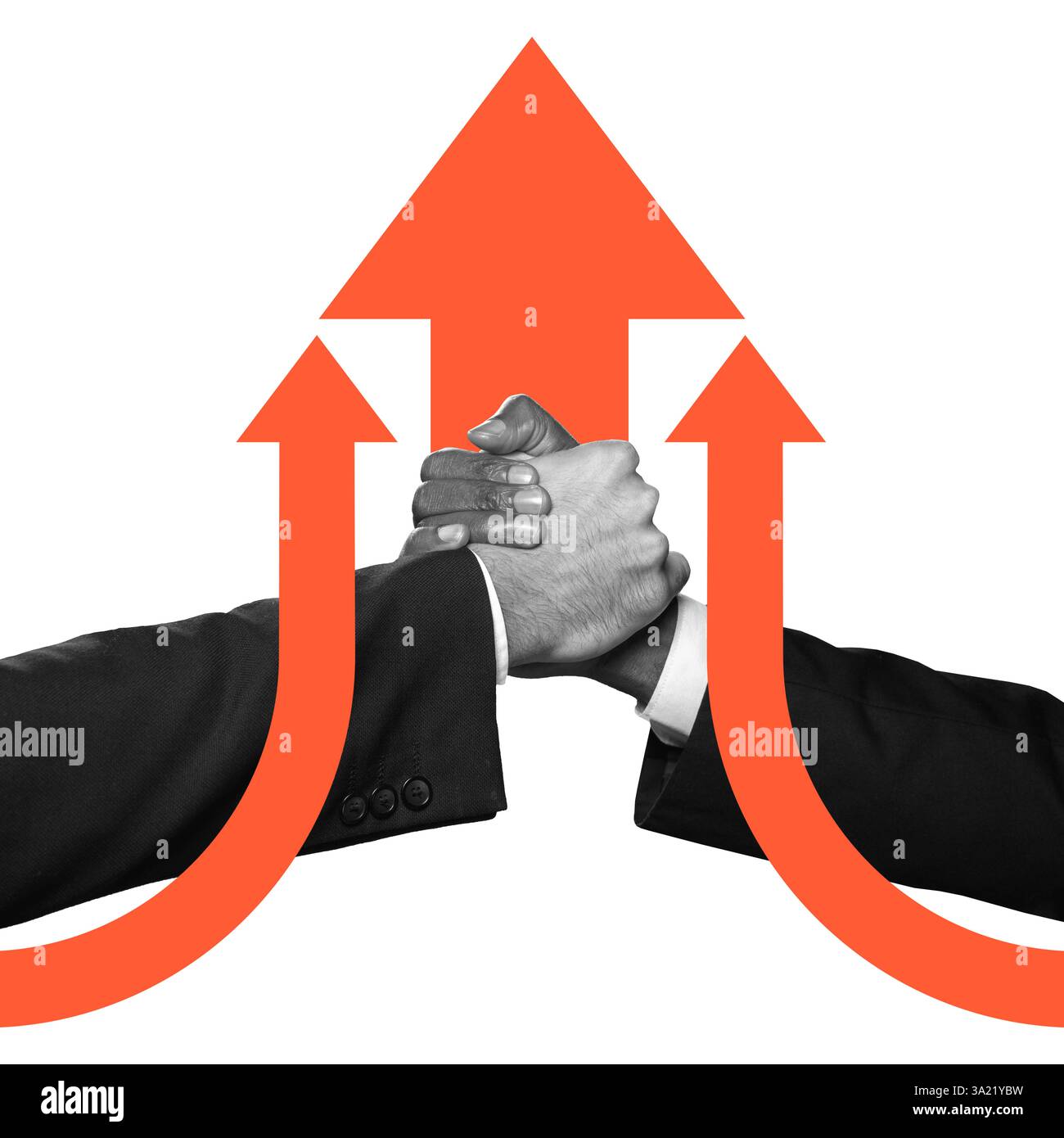 Conceptual design. Firm handshake under upward arrows. Growth, success ...