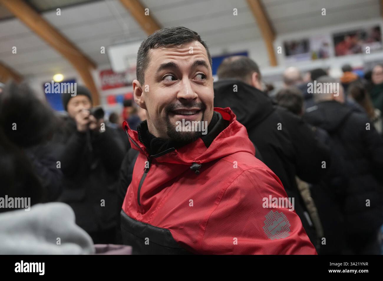 Greenland's Prime Minister Mute Bourup Egede turns around as he queues ...
