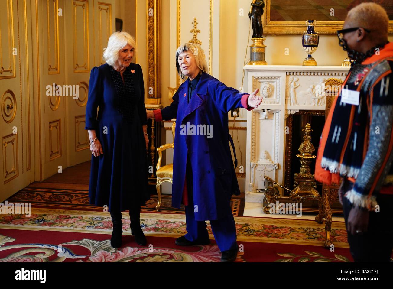 Queen Camilla (left) with Jude Kelly, the founder of Women of the World ...