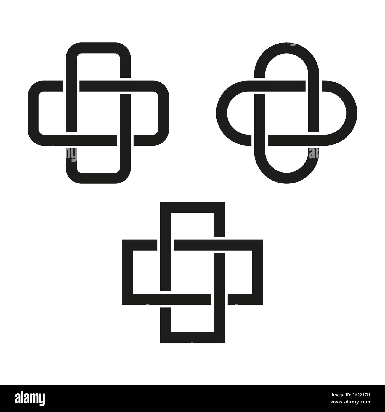 Interwoven geometric shapes. Black abstract symbol. Modern symmetric ...