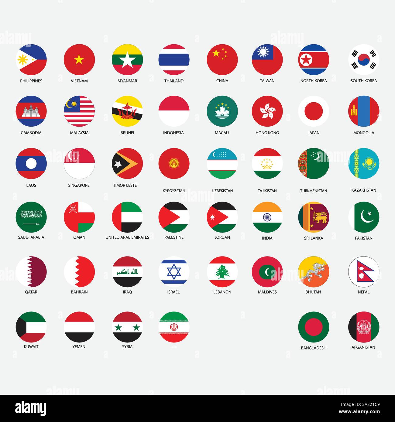 Asian all country flags of countries round badges Stock Vector Image ...