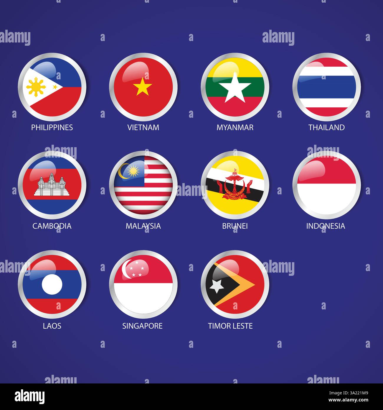 Southeast Asia flags of countries round badges Stock Vector Image & Art ...