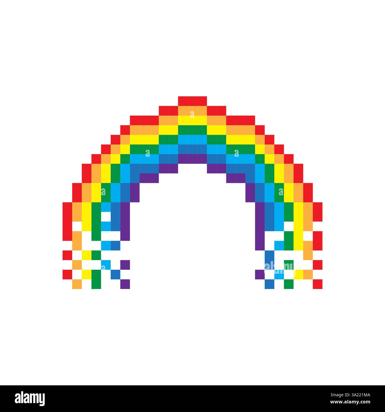 Pixel art rainbow. Color spectrum arch. Retro vector design. White ...