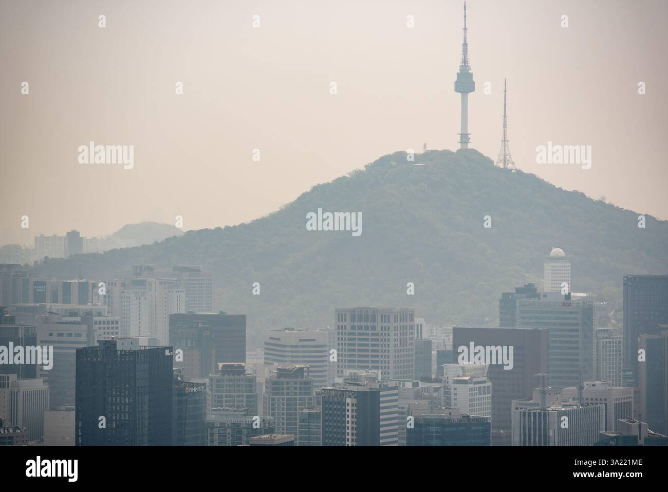 Smog pollution and yellow dust covering cityscape of Seoul, capital of ...