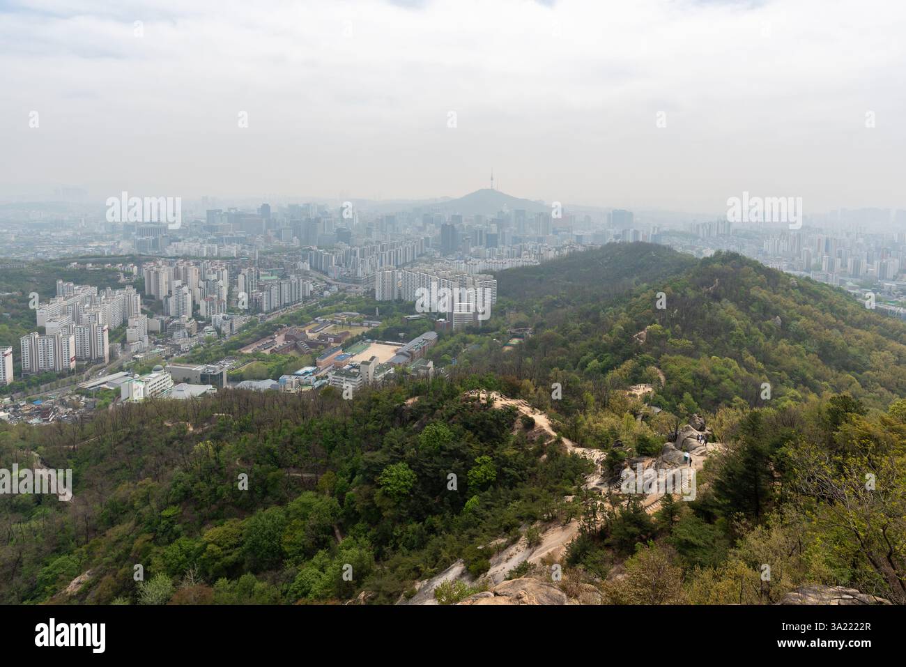 Smog pollution and yellow dust covering cityscape of Seoul, capital of ...
