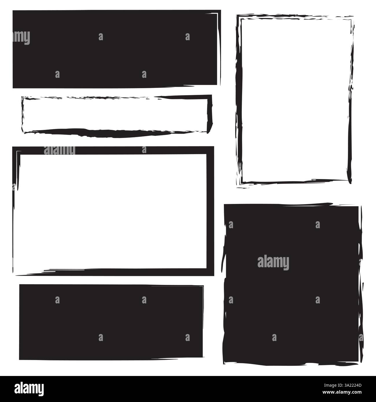 Six distressed frames. Black border design. Horizontal and vertical ...