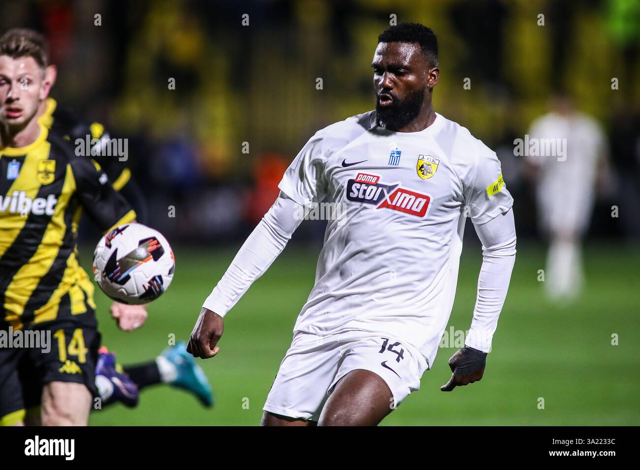 March 9, 2025, Thessaloniki, Greece: AEK's Frantzdy Pierrot in action ...