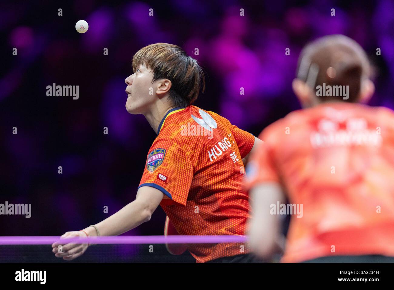 Chongqing, China. 11th Mar, 2025. Huang Yi-Hua of Chinese Taipei serves ...