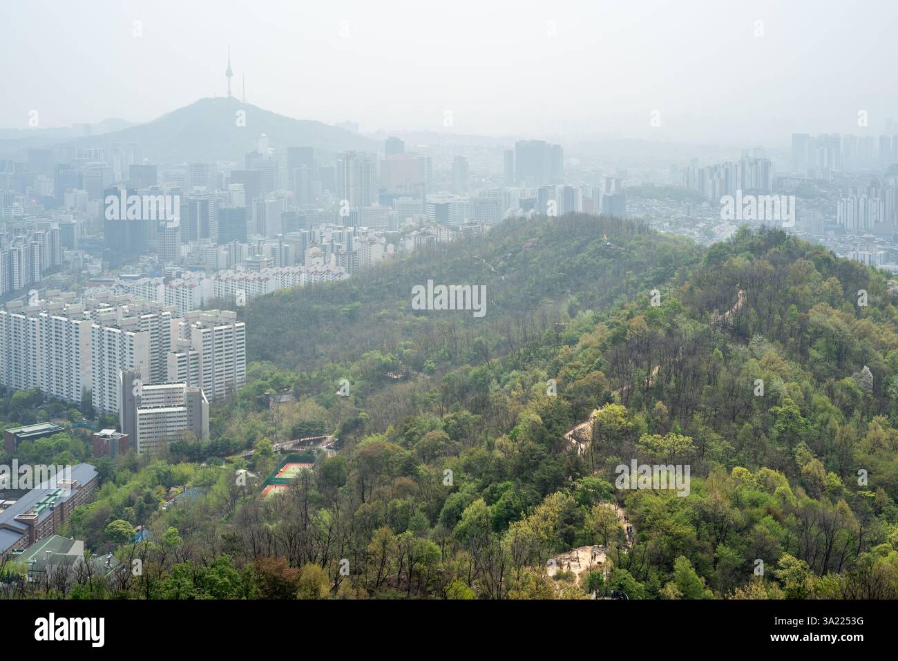 Smog pollution and yellow dust covering cityscape of Seoul, capital of ...