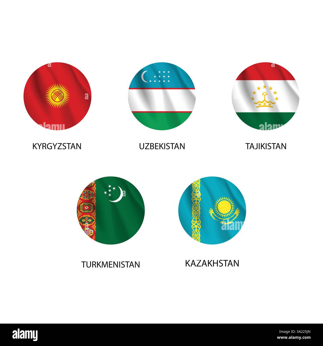 round flags of central asia countries as badges Stock Vector Image ...
