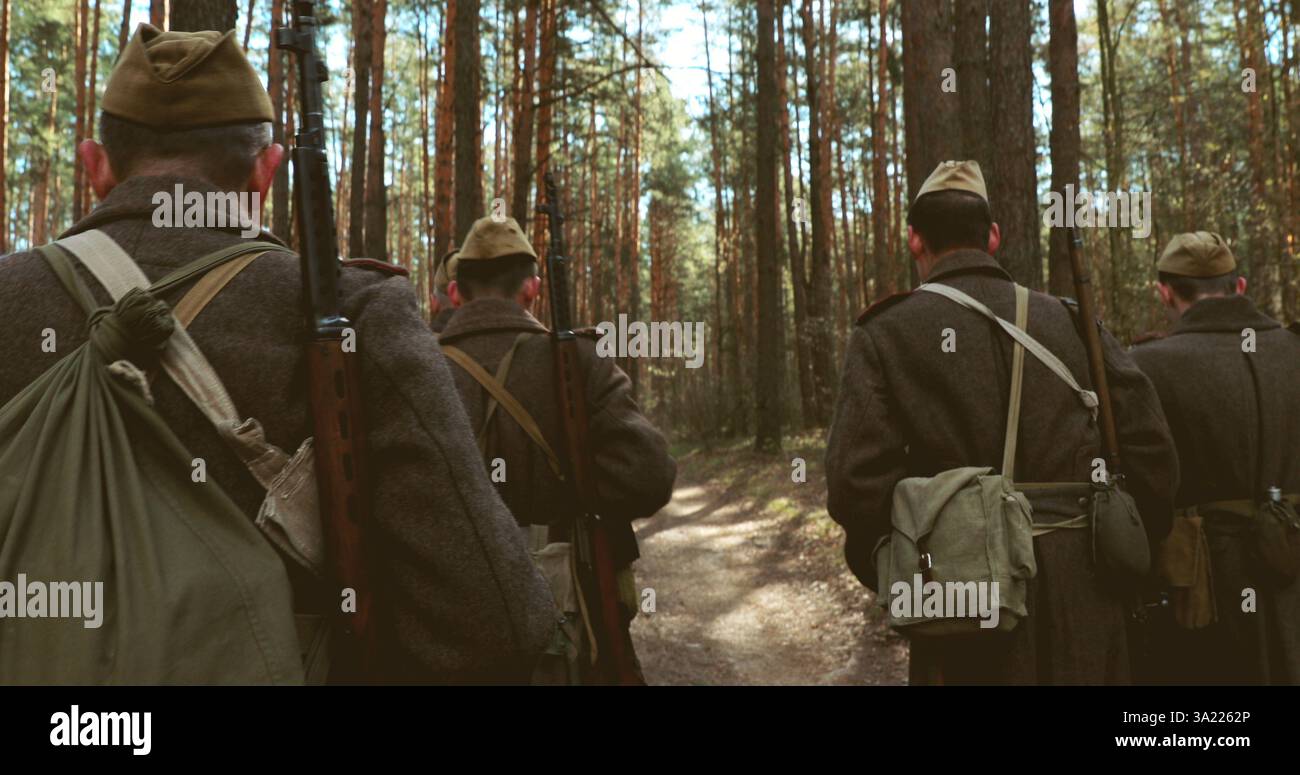 Squad Men Dressed As World War II Russian Soviet Red Army Soldiers ...