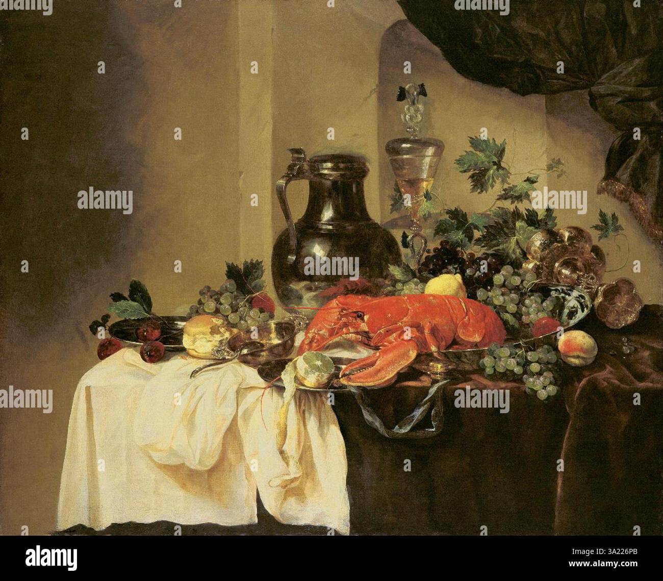 Abraham van Beyeren - Still life with a lobster and a large tin jug - R ...