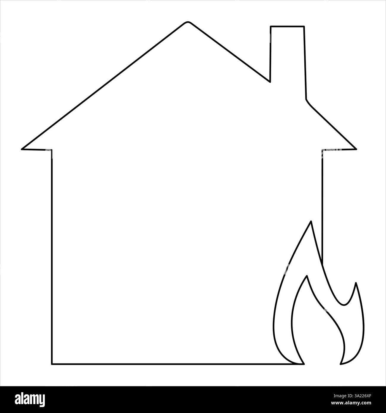 Continuous one line hand drawing burning house fire line symbol and ...