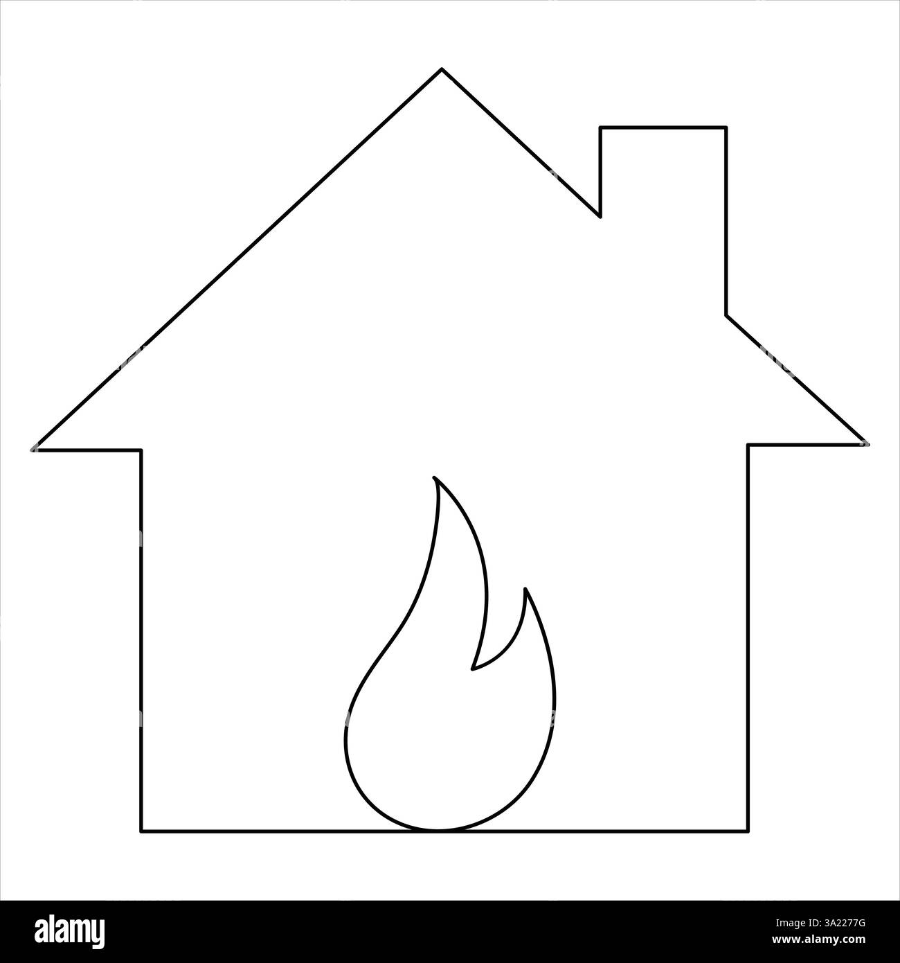 Continuous one line hand drawing burning house fire line symbol and ...