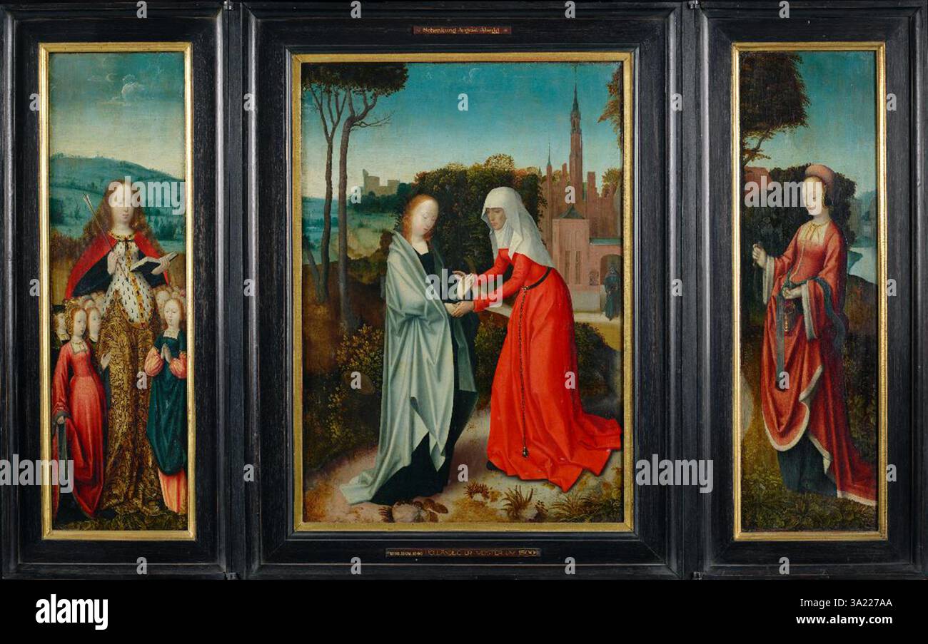 Circle of Jan Provost - Triptych. Visitation of Mary between St. Ursula with the Ten Thousand ...