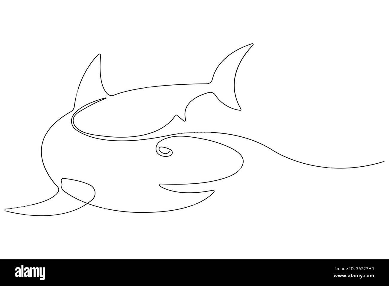 One continuous single line art drawing of shark sea fish underwater ...